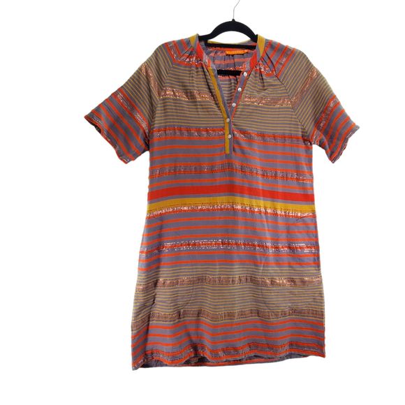 Oliphant | Dresses | S Oliphant Shirt Dress Rose Gold Metallic Thread ...